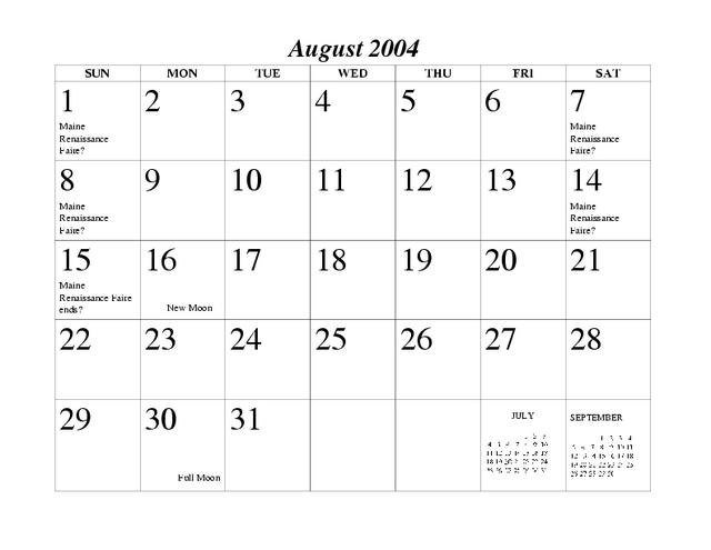 September 2004 Calendar