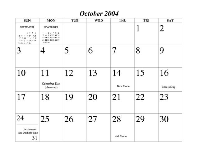 September 2004 Calendar